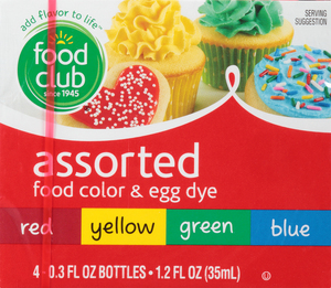 Food Club Assorted Food Color & Egg Dye 4 0.3 oz 4 ea Box - Food Club
